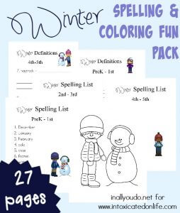 FREE Winter Spelling and Coloring Pack